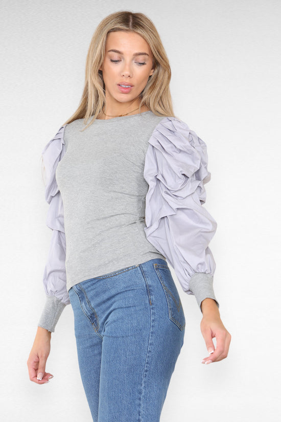Oversized Puff Sleeves Ribbed Top – MultiTrends Limited