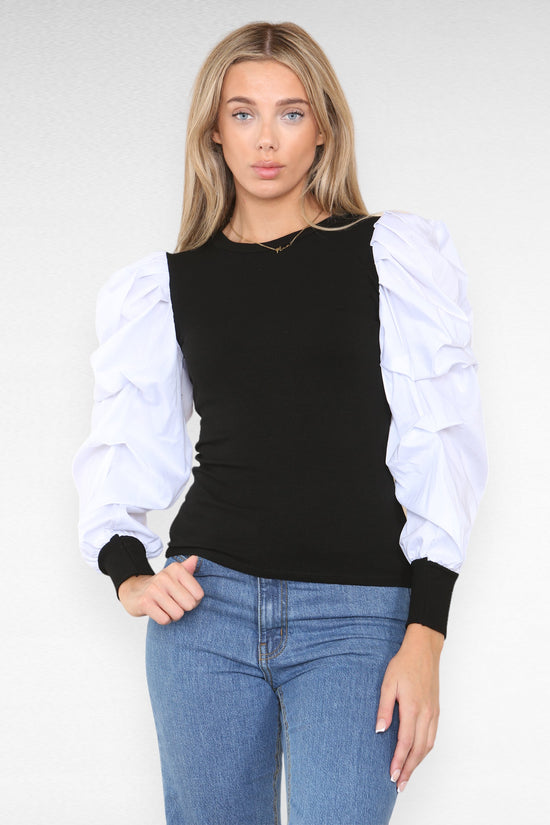 Oversized Puff Sleeves Ribbed Top – MultiTrends Limited