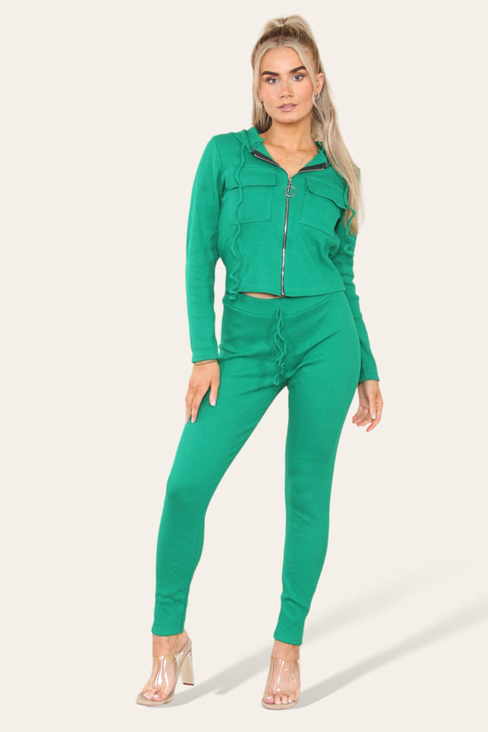 Front Pocket Zip Suit Ribbed Hooded Lounge Wear Set - Multi Trends ...